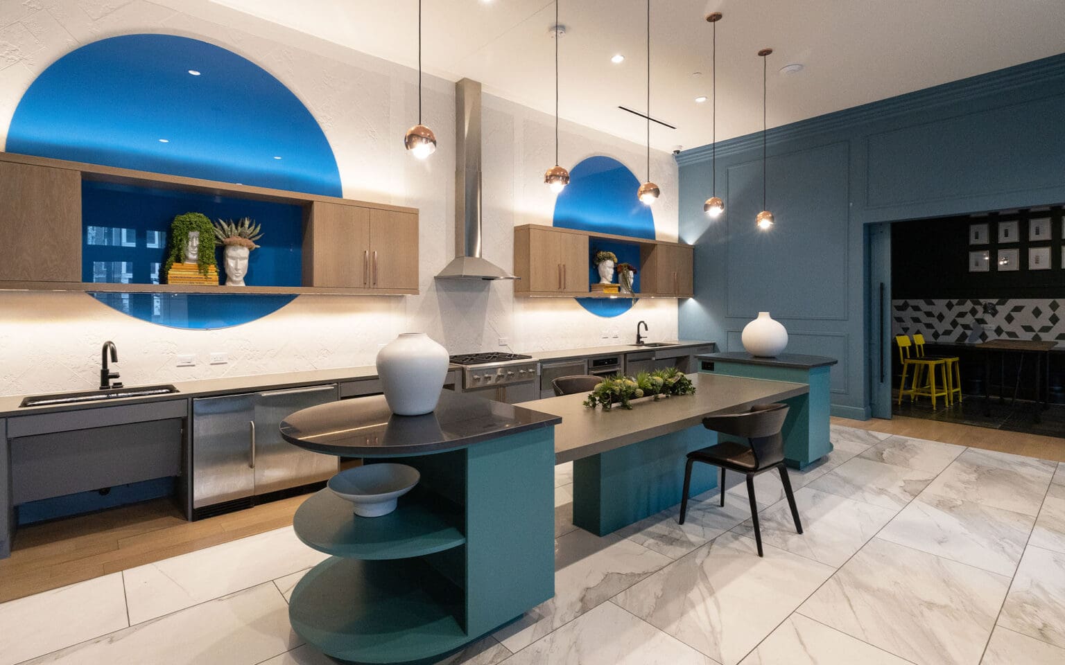 Vibrant Back Painted Glass at The Margo Apartments in Dallas, TX