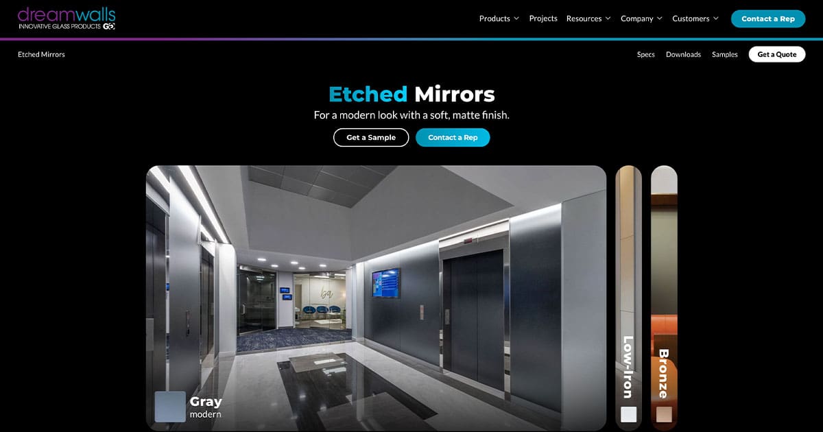 Dreamwalls Etched Mirrors: A modern look with a soft, matte finish.
