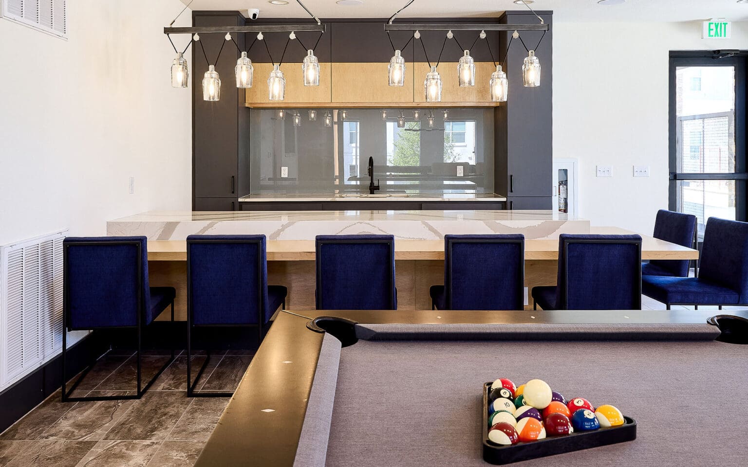 Gray Back Painted Color Glass at Collin Square Apartments