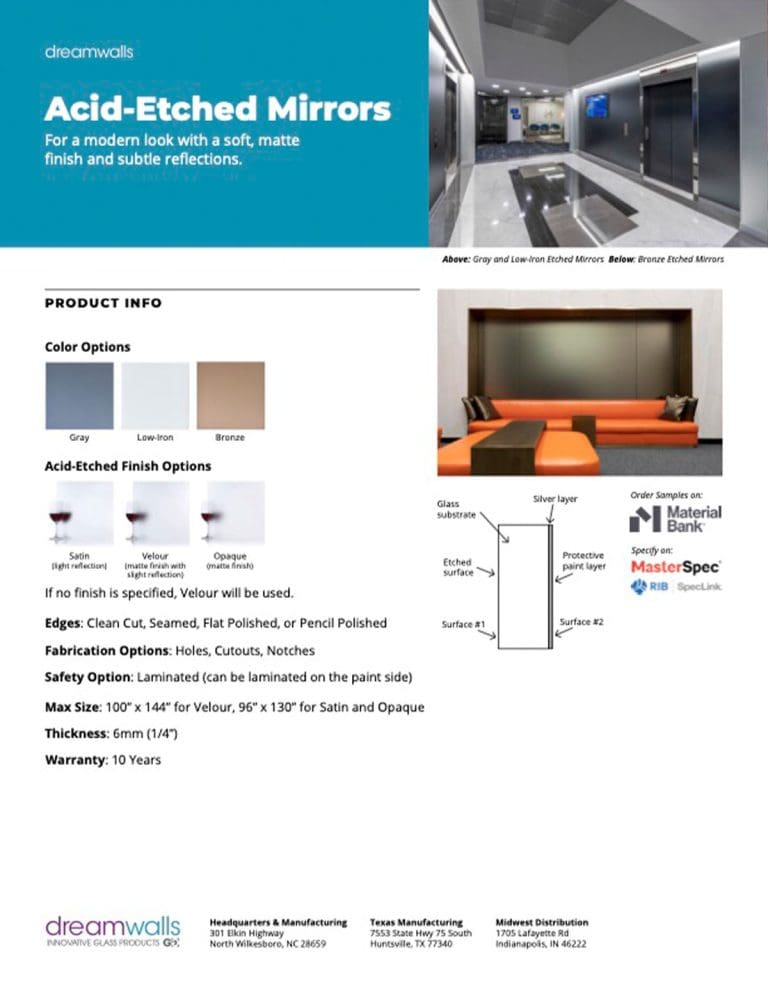 Dreamwalls Etched Mirrors: A modern look with a soft, matte finish.